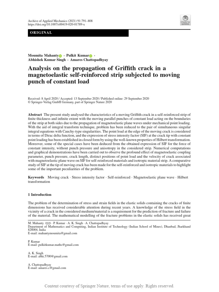 Analysis On The Propagation of Griffith Crack in A | PDF | Fracture ...