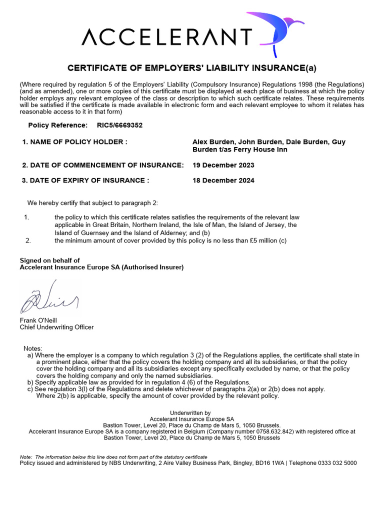 Employers Liability Certificate | PDF | Insurance | Liability Insurance