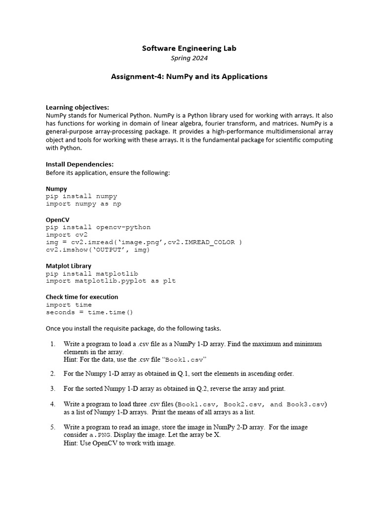 Assignment-4 NumPy Applications | PDF | Computer Engineering | Computer Programming