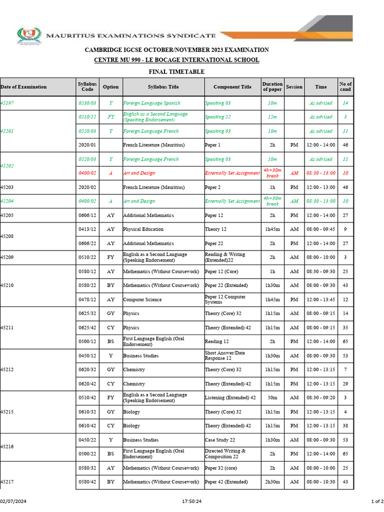 Final TT Mu990 Nov 2023 Igcse | PDF | Science