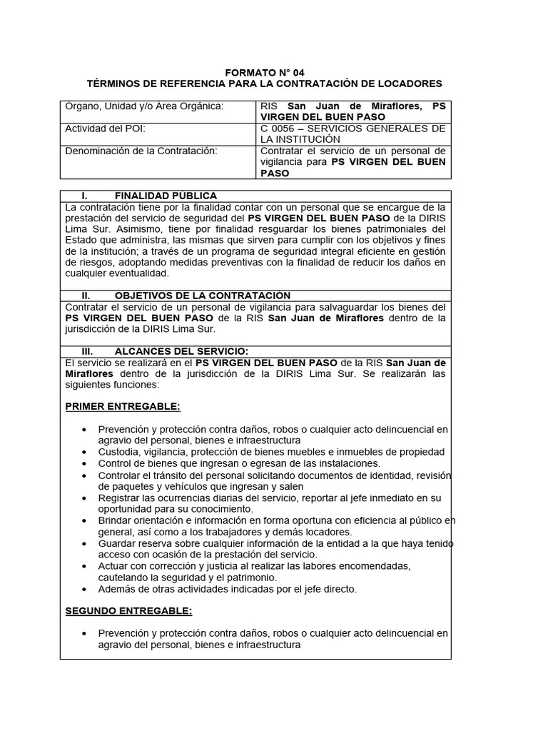 TDR Vigilancia 4 Entregables | PDF | Corrupción política | Ley común