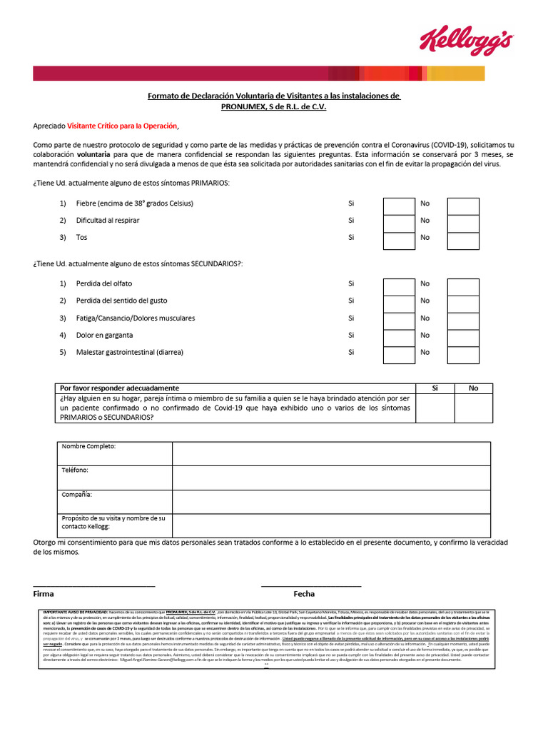 Formato de Declaración Voluntaria de Visitantes | PDF | Información ...