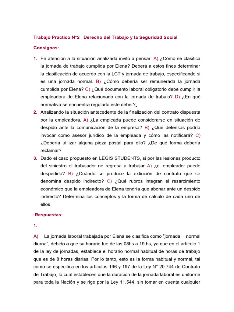 Tp2 Derecho Laboral y La Seguridad Social | PDF | Derecho laboral | Tiempo de trabajo