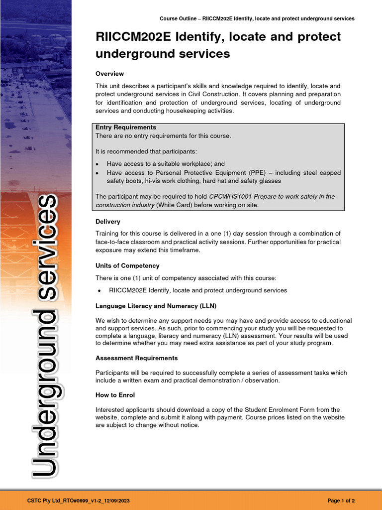 RIICCM202E Identify Locate and Protect Underground Services.v1.2 | PDF ...