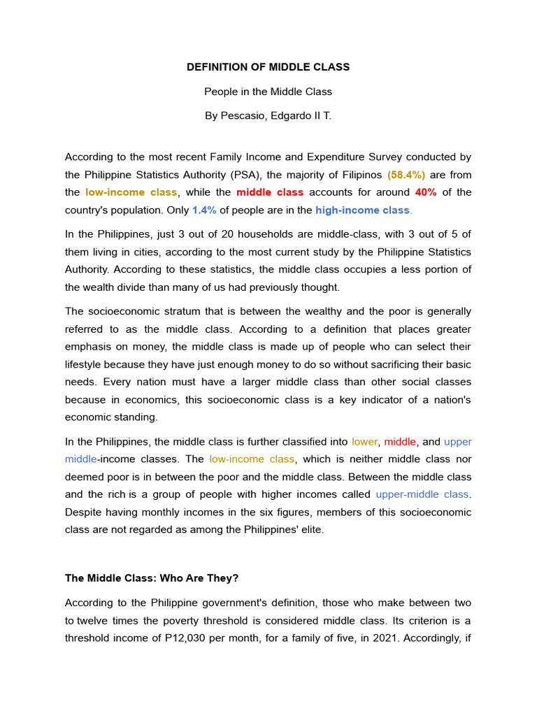 Definition of Middle Class PPC | PDF | Middle Class | Poverty