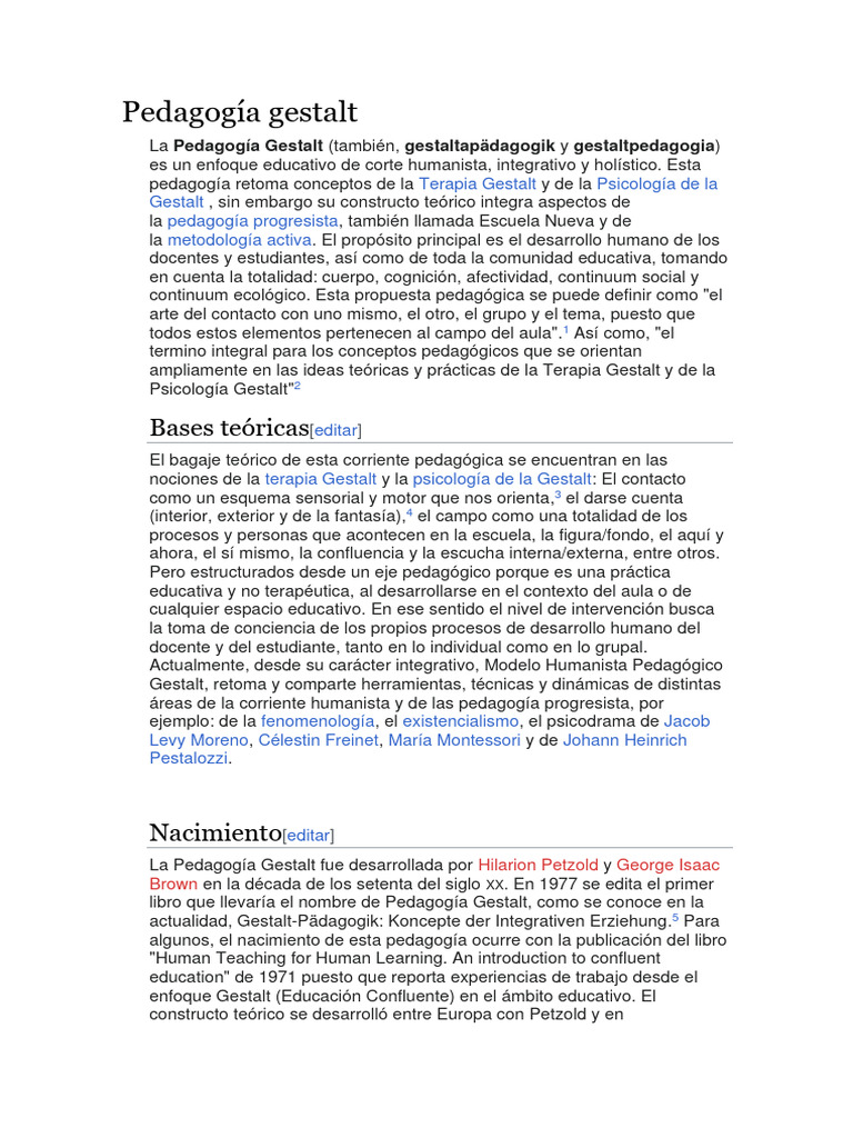 Pedagogía Gestalt | PDF | Terapia Gestalt | Sicología