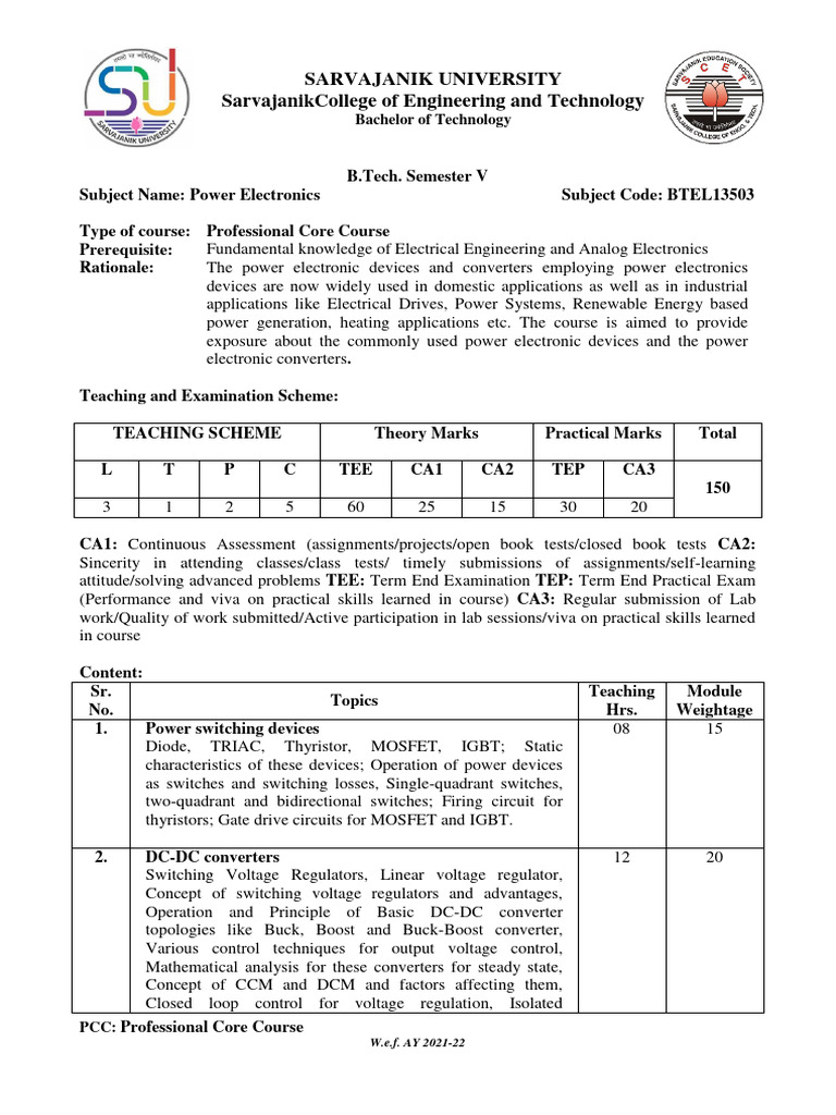 Power Electronics Syllabus | PDF | Power Electronics | Power Inverter