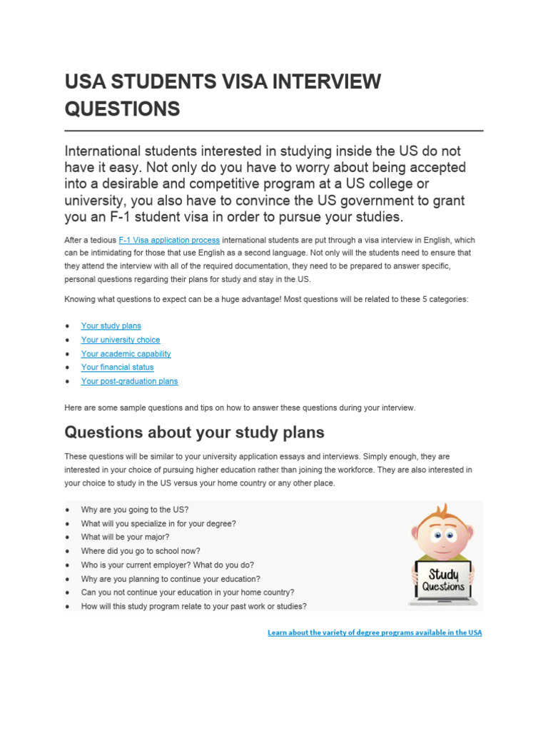 Usa Students Visa Interview Questions | PDF