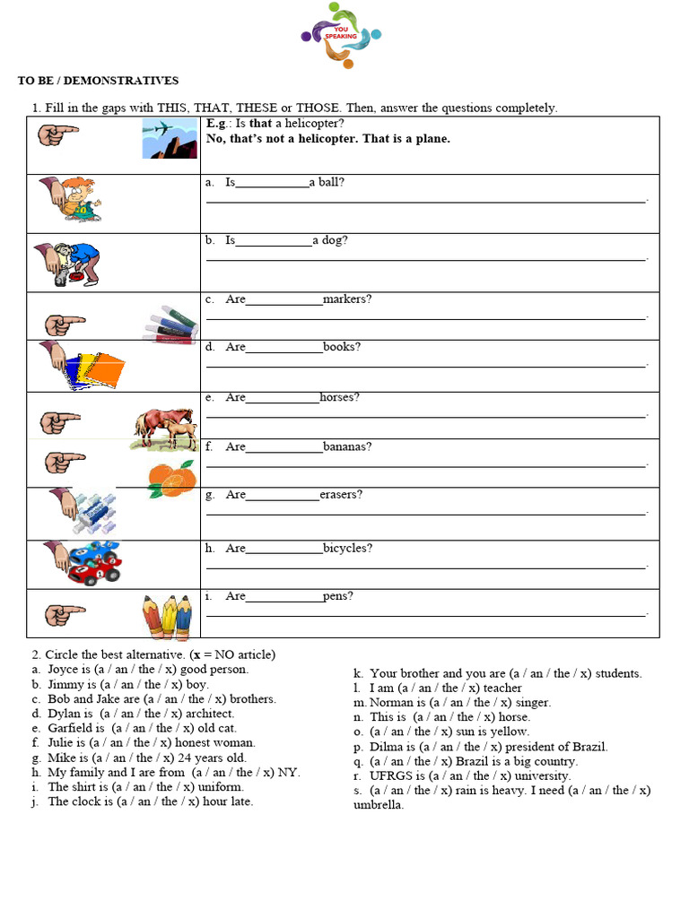To Be and Demonstratives Exercises | PDF