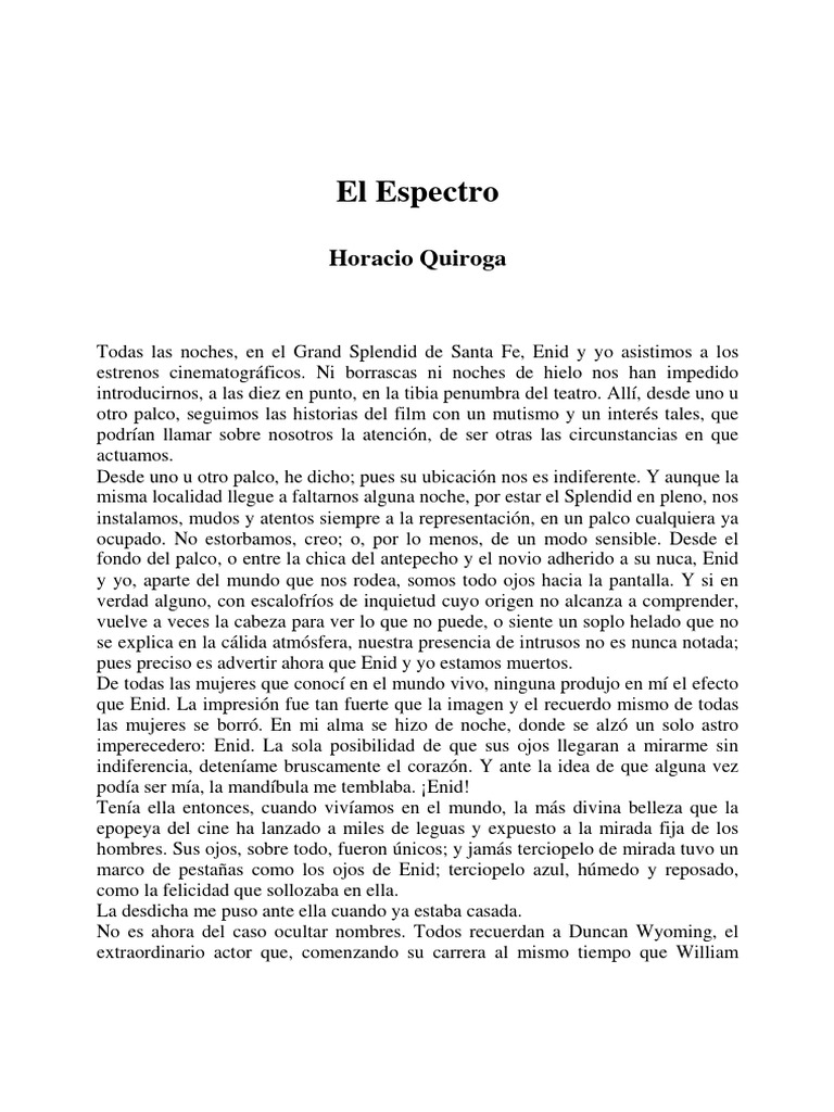 El Espectro - Horacio Quiroga | Descargar gratis PDF | Amor