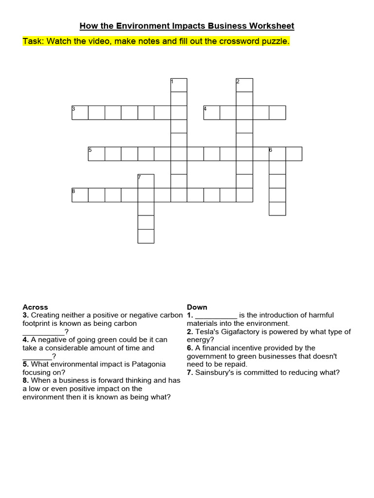 The Environment Business Worksheet | PDF