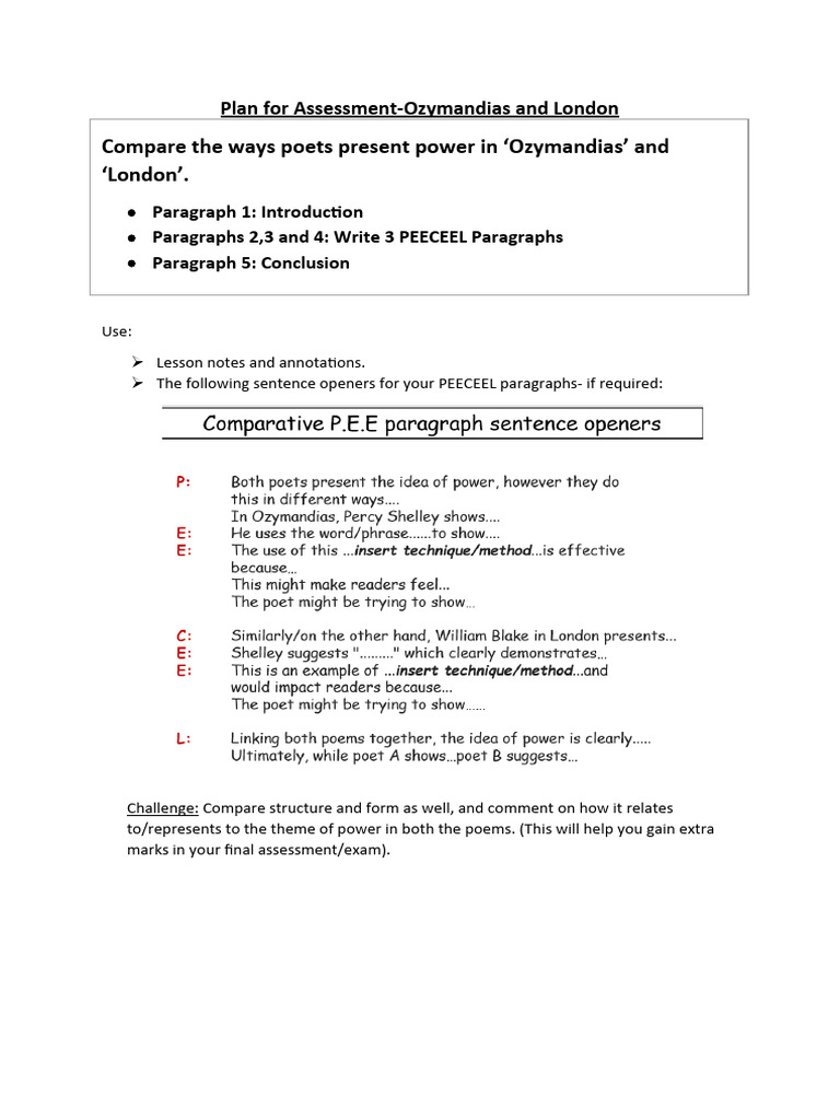 Comparison Question-Outline-Ozymandias and London | PDF