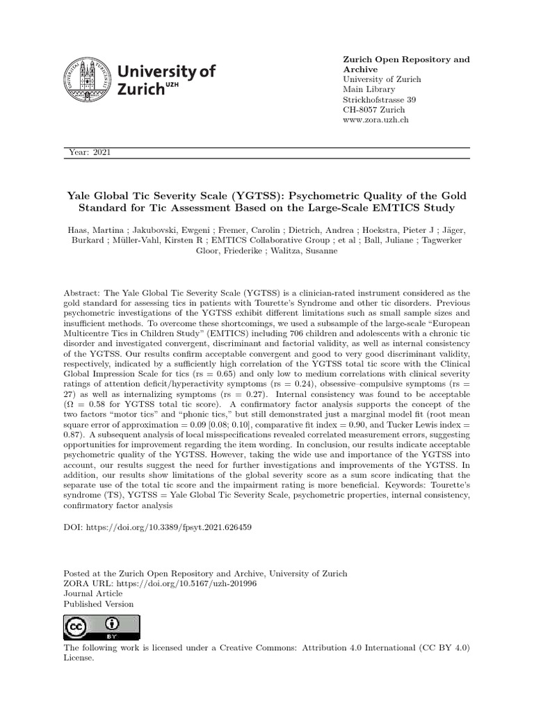 YGTSS Psychometric | PDF | Validity (Statistics) | Psychometrics