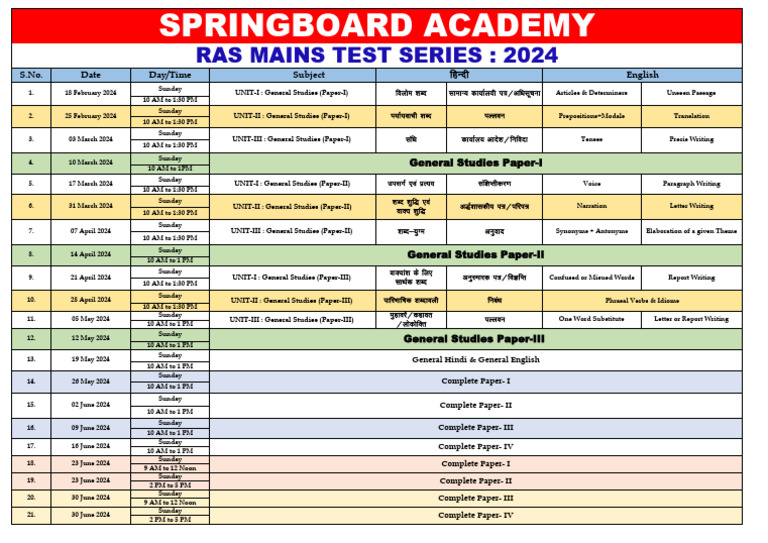 RAS Mains Test Series Schedule 2024 | PDF | Linguistic Morphology ...