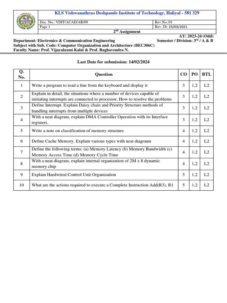 COA-BEC306C Assingments-2 | PDF | Integrated Circuit | Computer Hardware