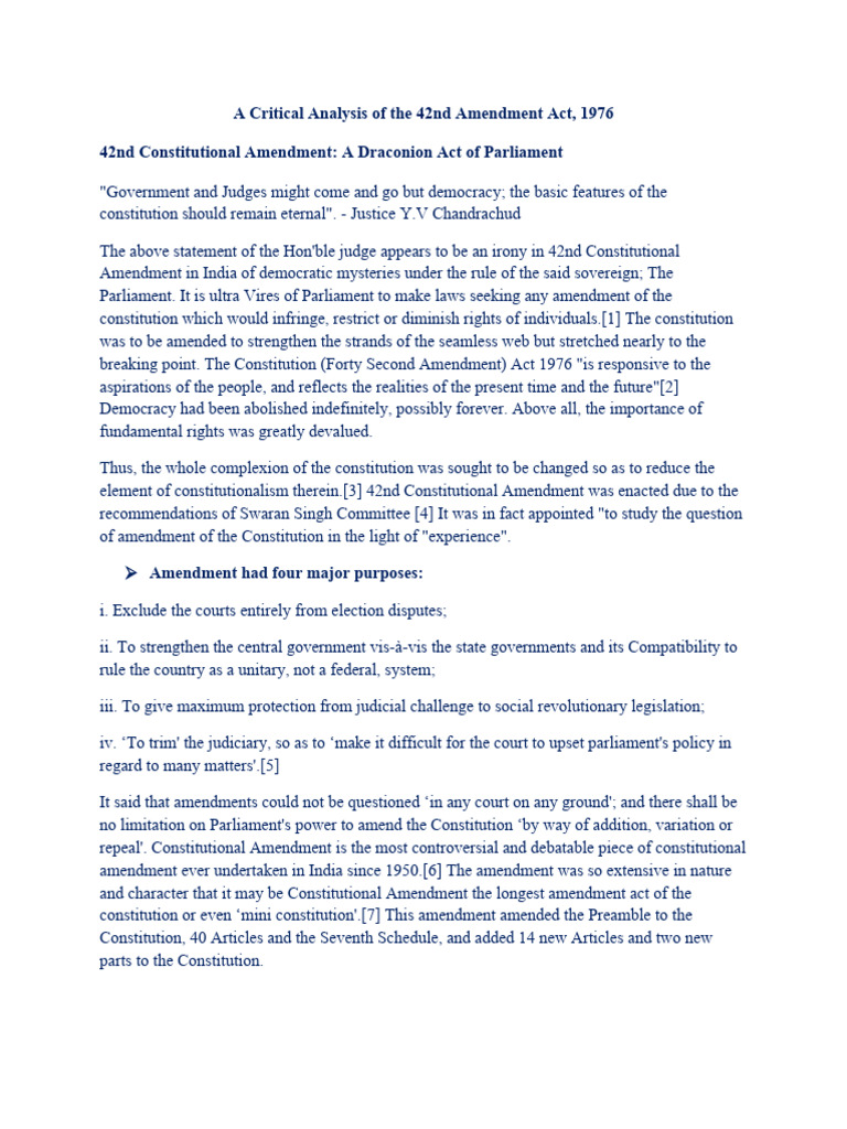 A Critical Analysis of The 42nd Amendment Act | PDF | Constitution ...