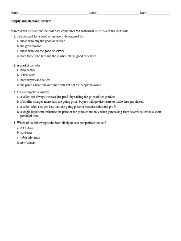 Supply and Demand Quiz Review | PDF | Supply And Demand | Supply ...
