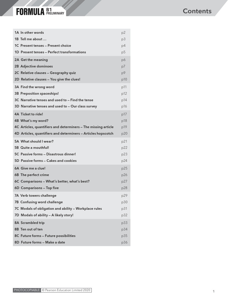 FORM B1 Photocopiables Contents | PDF