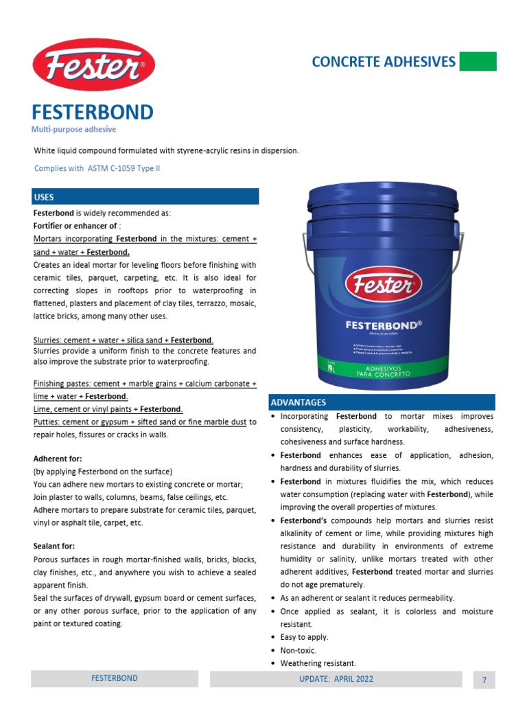 Festerbond Tds en | PDF | Mortar (Masonry) | Concrete