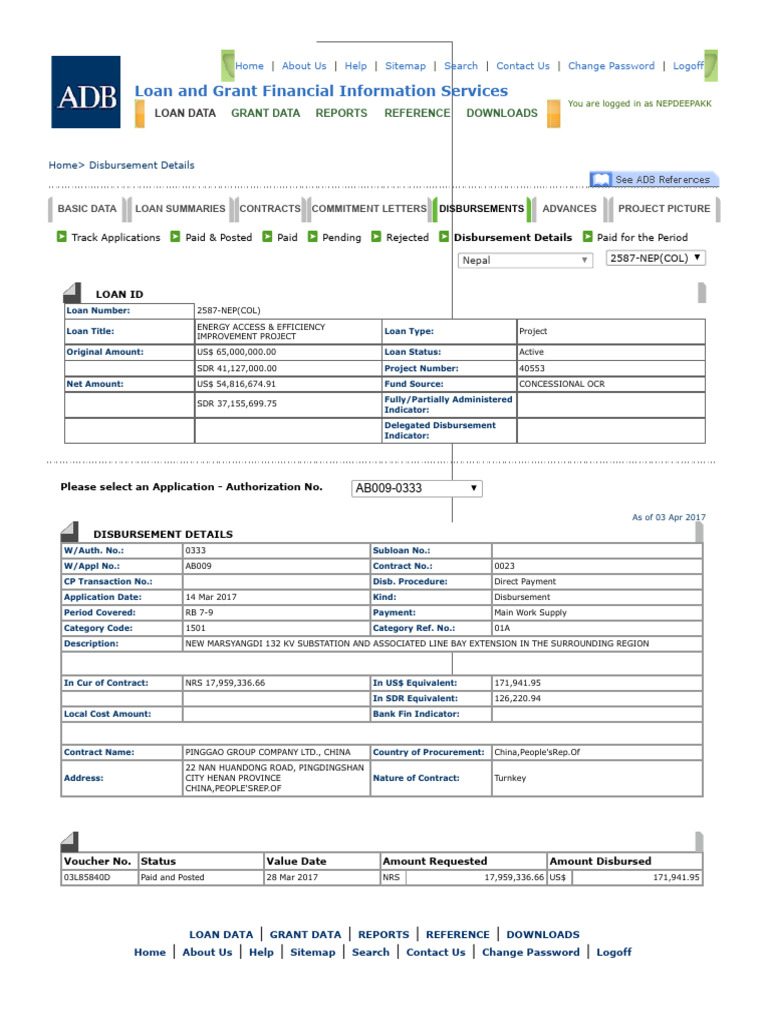ADB LFIS - Disbursement Details | PDF | Loans | Asian Development Bank