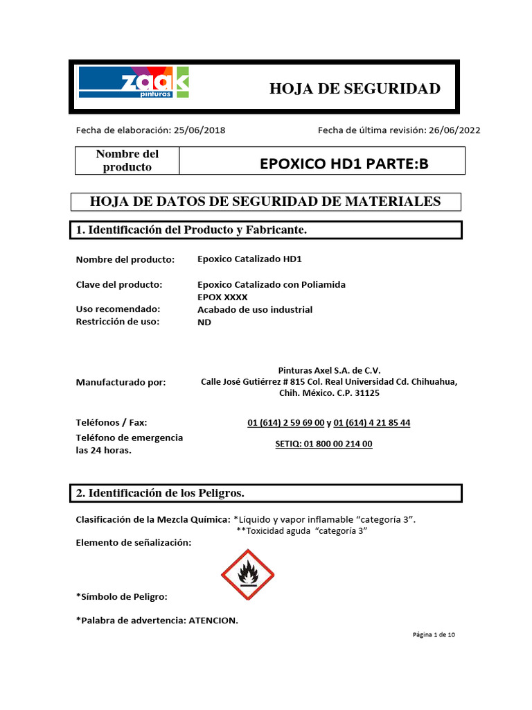Epoxico - HD1 - HDS Parte B | PDF | Agua | Combustión