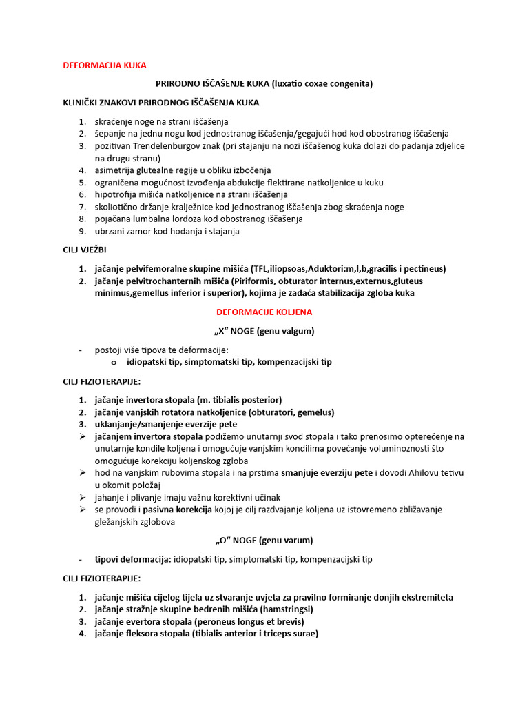 Kineziterapija Vježbe (Kuk, Koljeno, Stopalo) | PDF