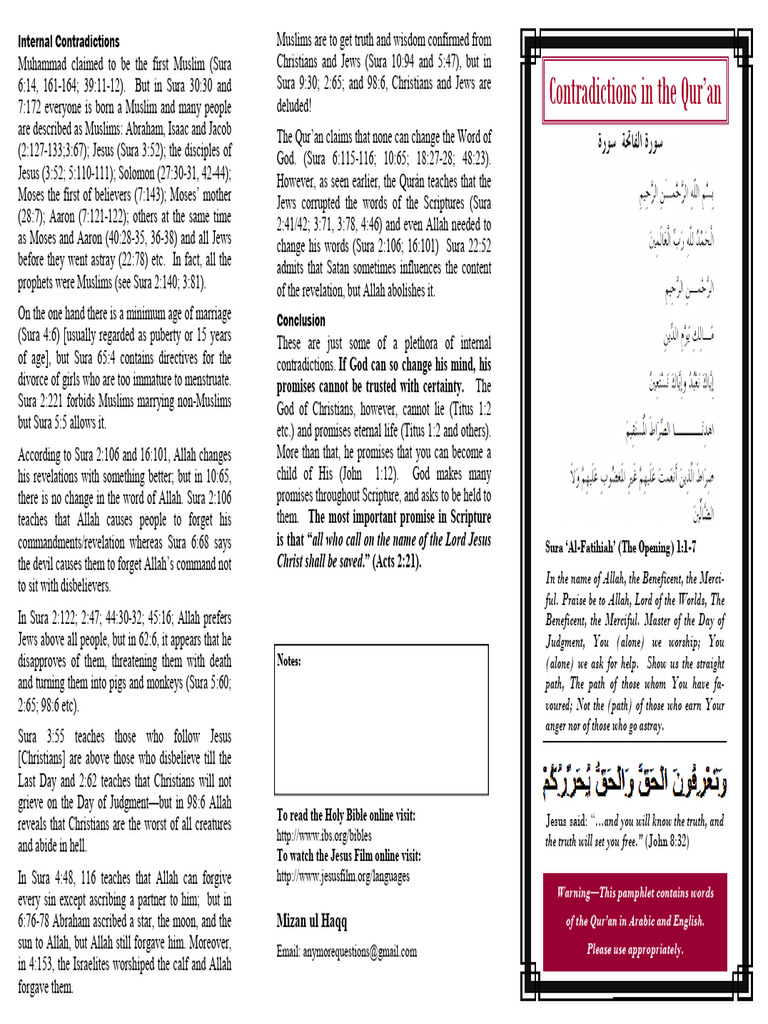 Internal Contradictions in the Quran | PDF | Quran | Islam