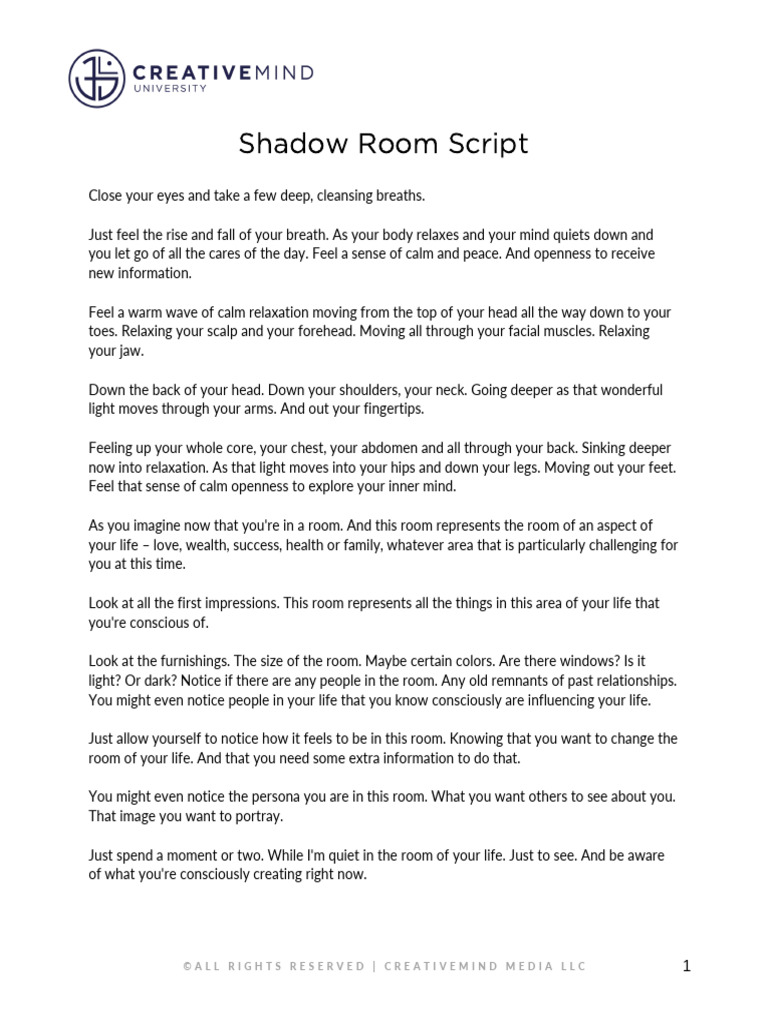 Module_9_Script__Shadow_Room | PDF | Shadow (Psychology) | Mind