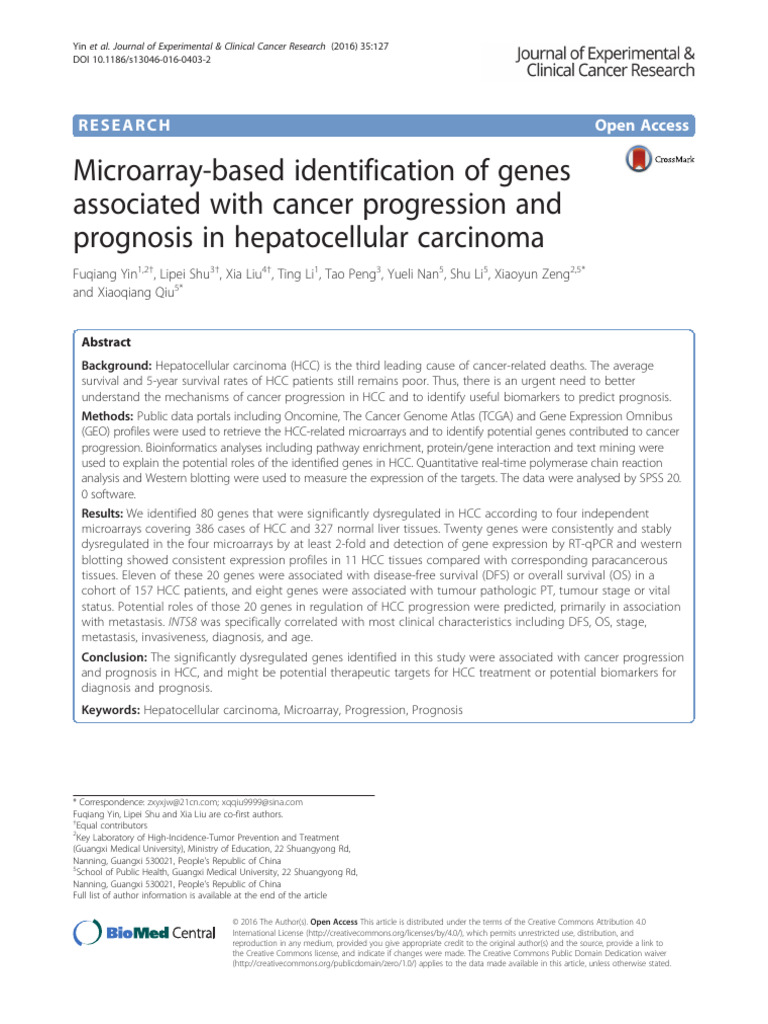 Microarreglos de Carcinoma Hepatocelular. | PDF | Real Time Polymerase ...