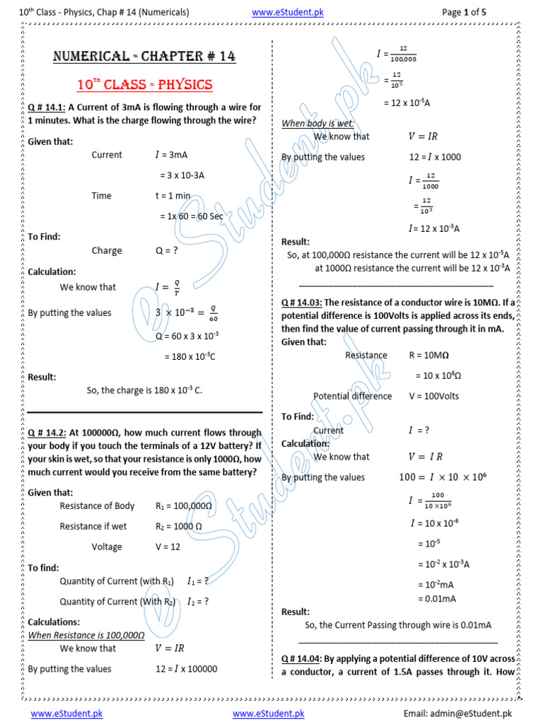 Physics Numerical CH # 14 (05) 10th by EStudent - PK | PDF | Incandescent Light Bulb | Voltage
