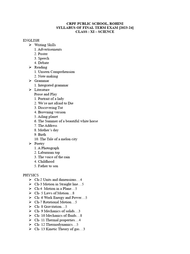Class 11 Science Syllabus and Weightage 2023-24 | PDF | Chemistry ...