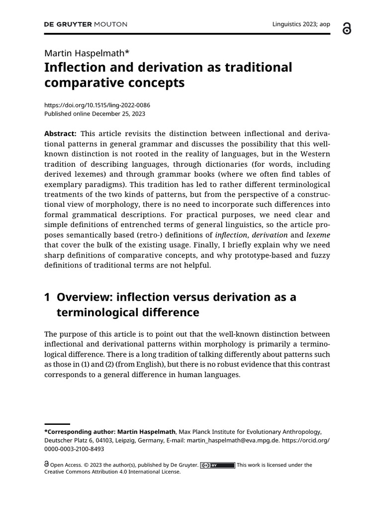 Inflection and Derivation As Traditional | PDF