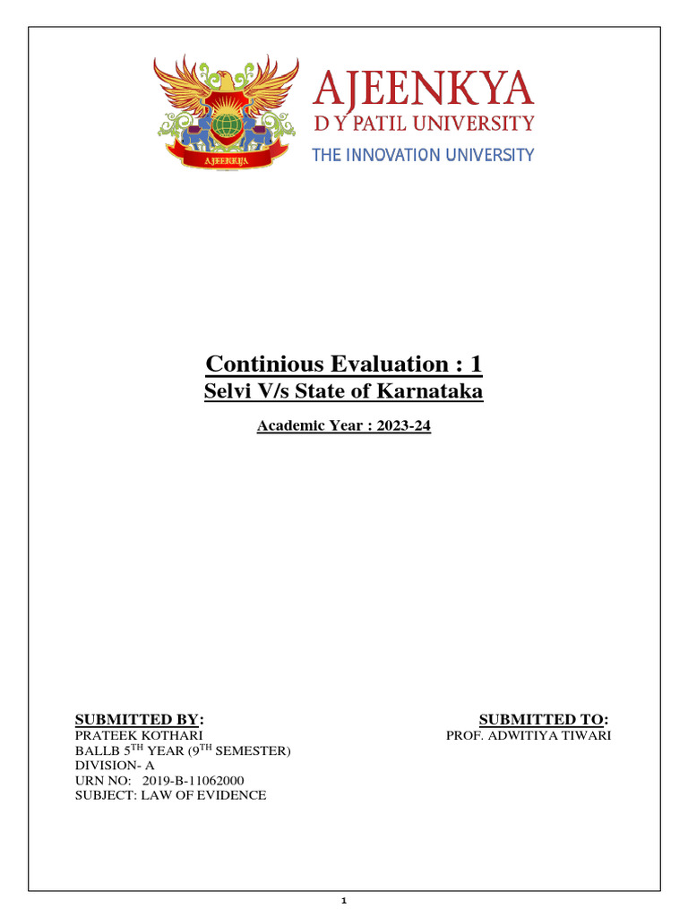 Prateek Kothari 1st Evaluation Law of Evidence | PDF | Right To Privacy | Judgment (Law)