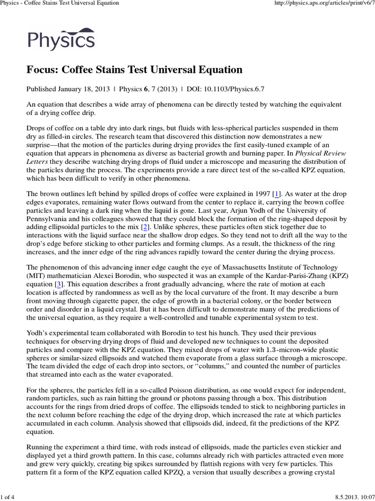 Physics - Coffee Stains Test Universal Equation | PDF | Phases Of ...