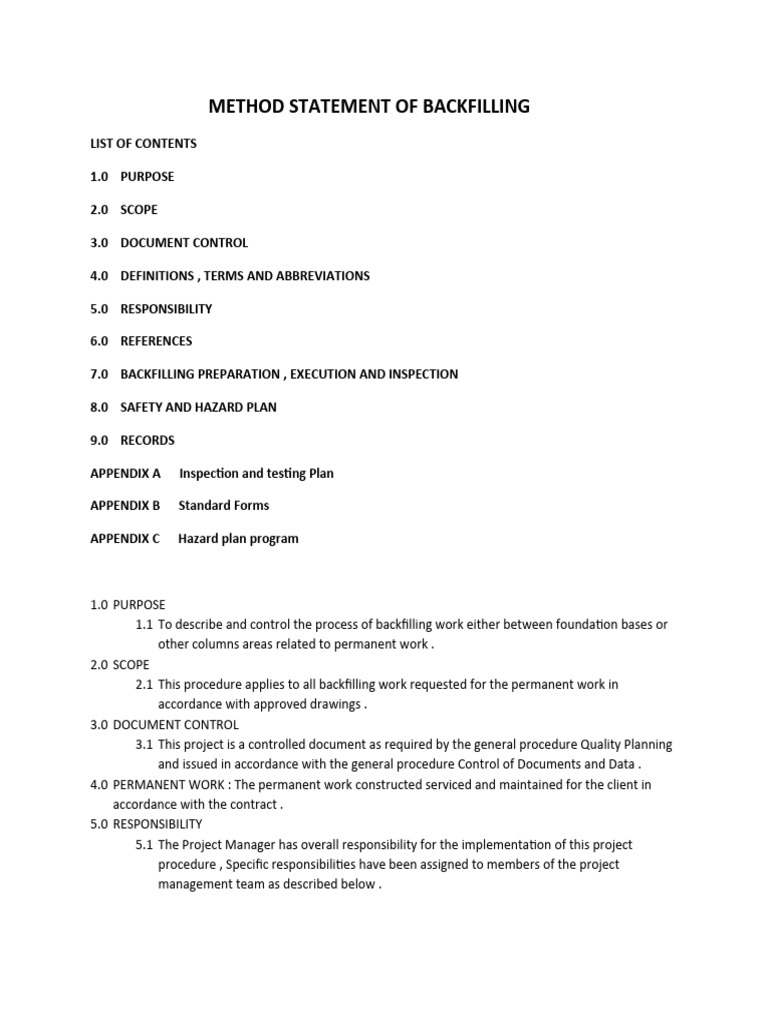 Method Statement of Backfilling | PDF