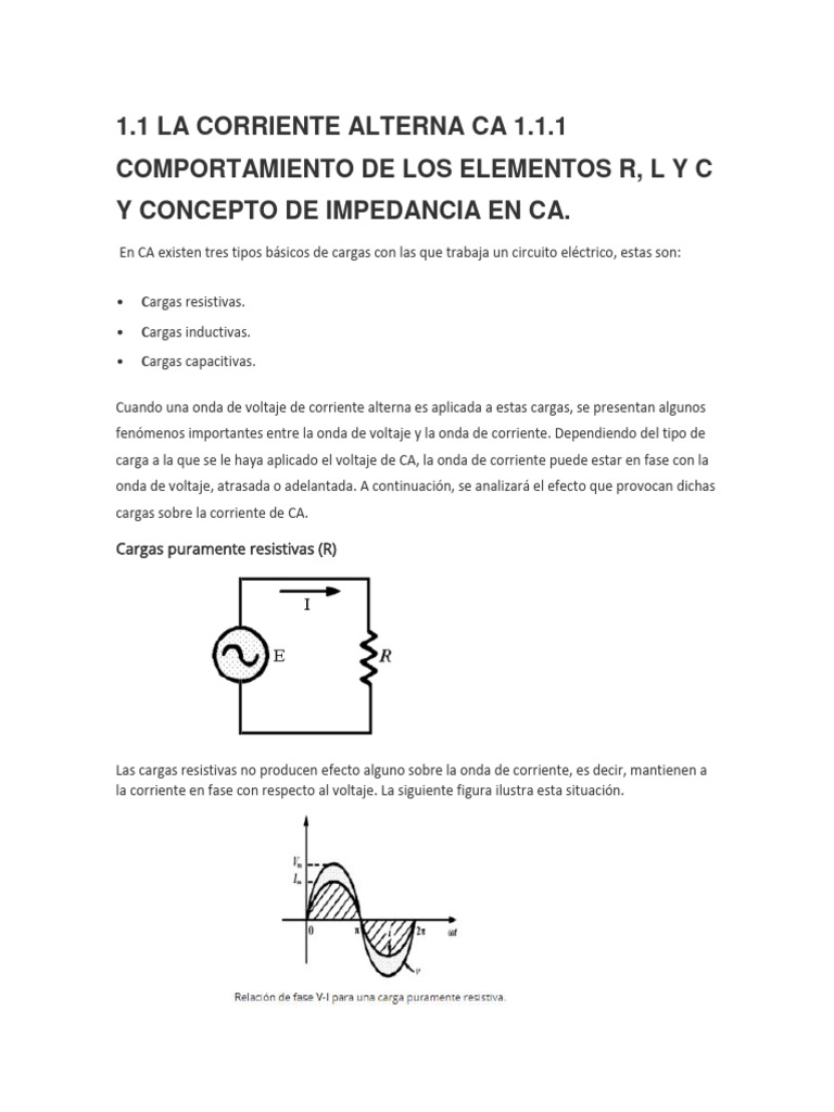 1.1 La Corriente Alterna Ca 1.1.1 Comportamiento de Los Elementos R, L ...