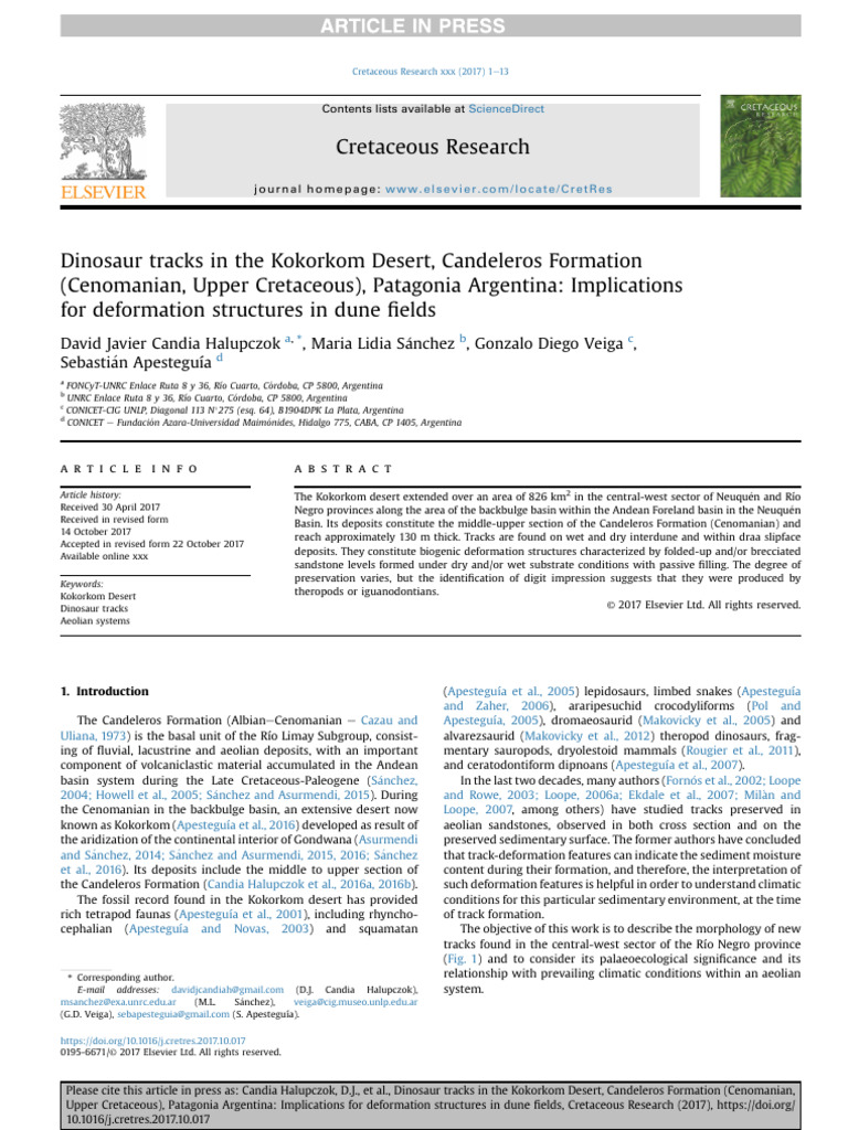 Dinosaur Tracks in The Kokorkom Desert, Candeleros Formation | PDF ...