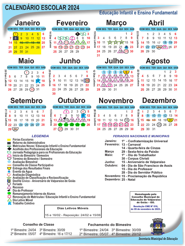 Calendário Escolar 2024 Valparaíso GO | PDF