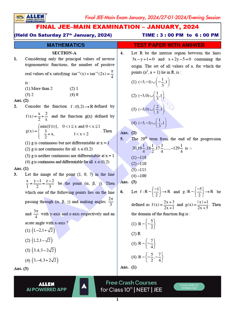 2701 Mathematics Paper With Answer Evening | PDF | Mathematics | Mathematical Objects