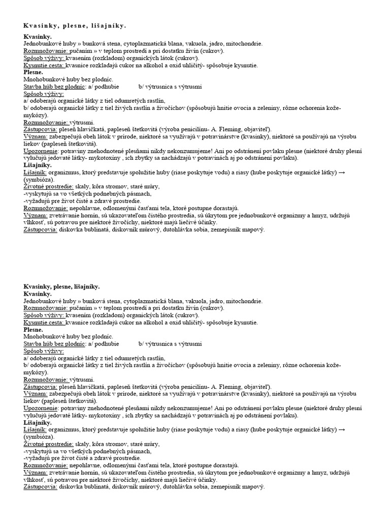 Kvasinky Lisajniky Plesne | PDF