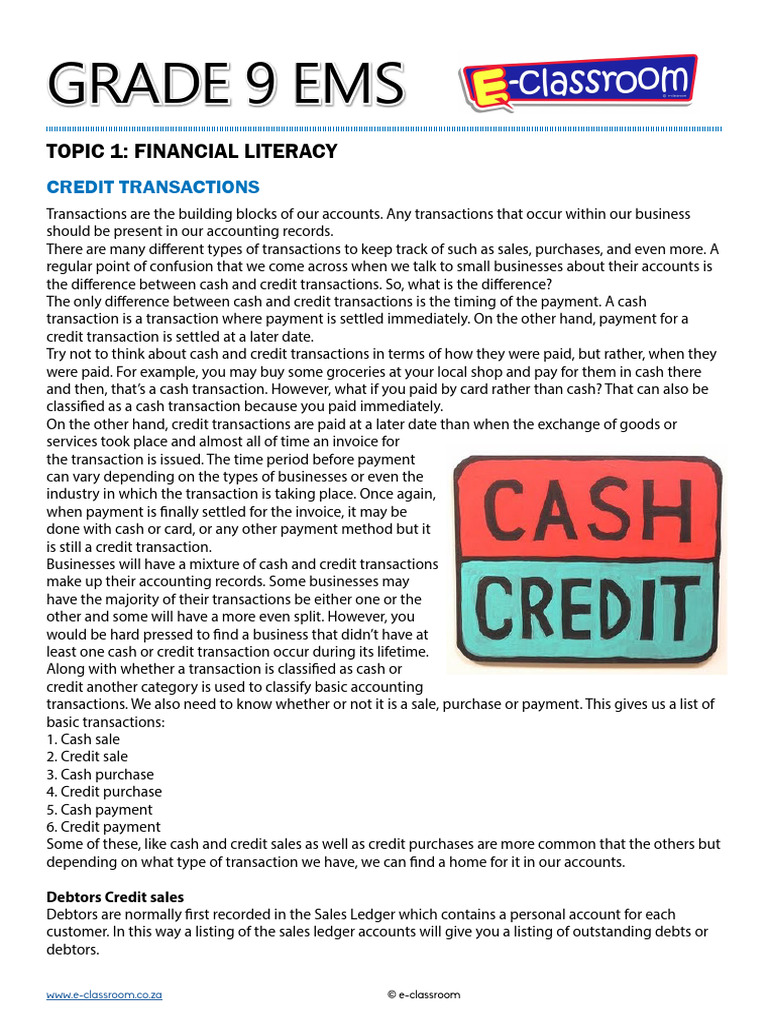 Gr9t2 Ems Wk2 7 Topic 1 Financial Literacy | PDF