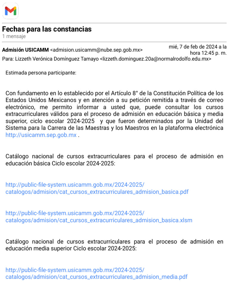 Gmail - Fechas para Las Constancias | PDF