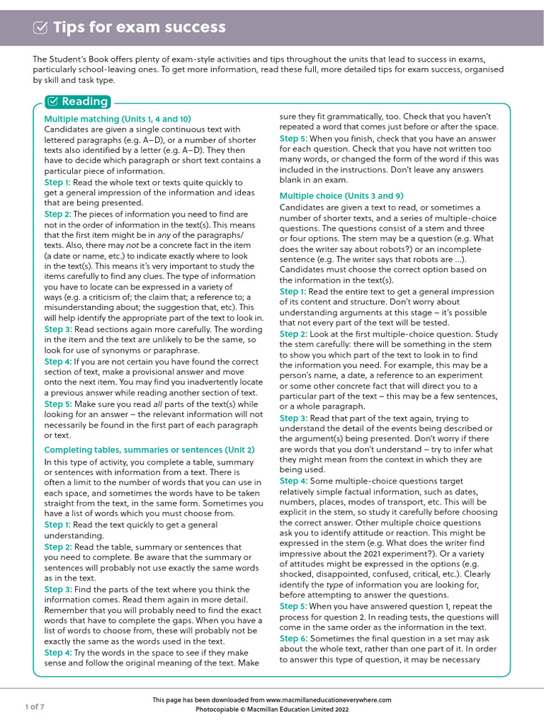 C1 Tips For Exam Success | PDF | Verb | Multiple Choice