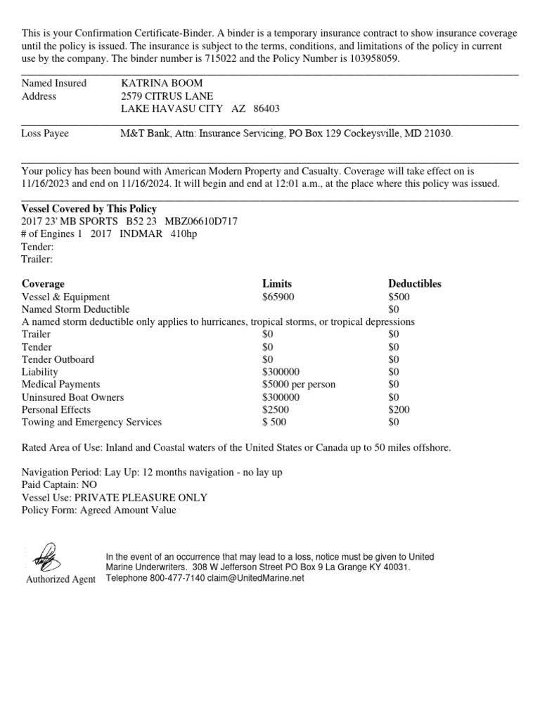 Confirmation of Insurance - Boom | PDF | Insurance | Deductible