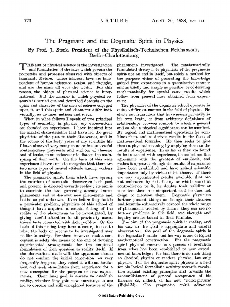 The Pragmatic and The Dogmatic Spirit in Physics | PDF | Physics | Theory