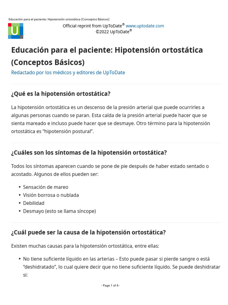 UpToDate Low Blood Pressure Spanish | PDF | Medicina CLINICA ...