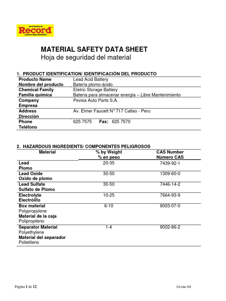 Hojas de Seguridad (MSDS) | PDF | Agua | Combustión