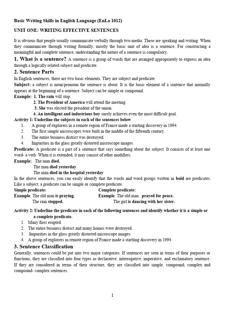 Chapter-1 Sentence | Download Free PDF | Sentence (Linguistics) | Subject (Grammar)