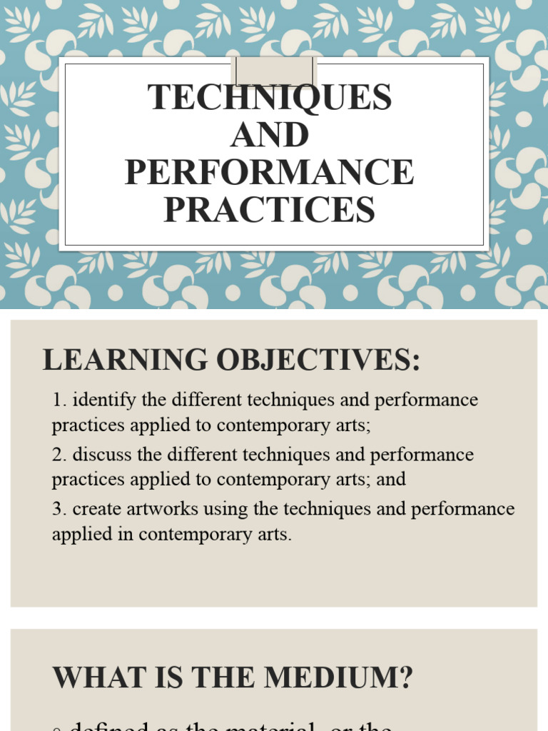 Techniques and Performance Practices | PDF | Paintings | Filmmaking