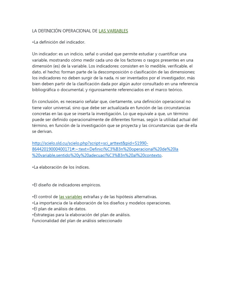 LA DEFINICIÓN OPERACIONAL DE Las Variables | PDF
